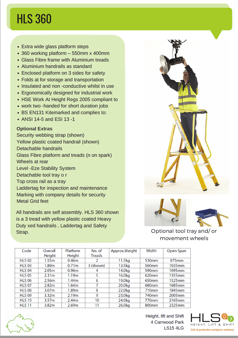 HLS extra wide 360° platform steps spec sheet download