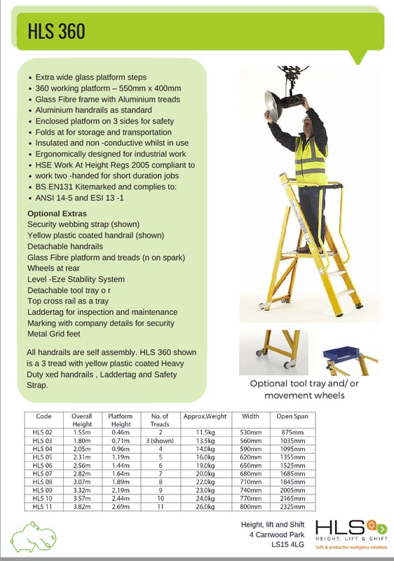HLS extra wide 360° platform steps spec sheet download